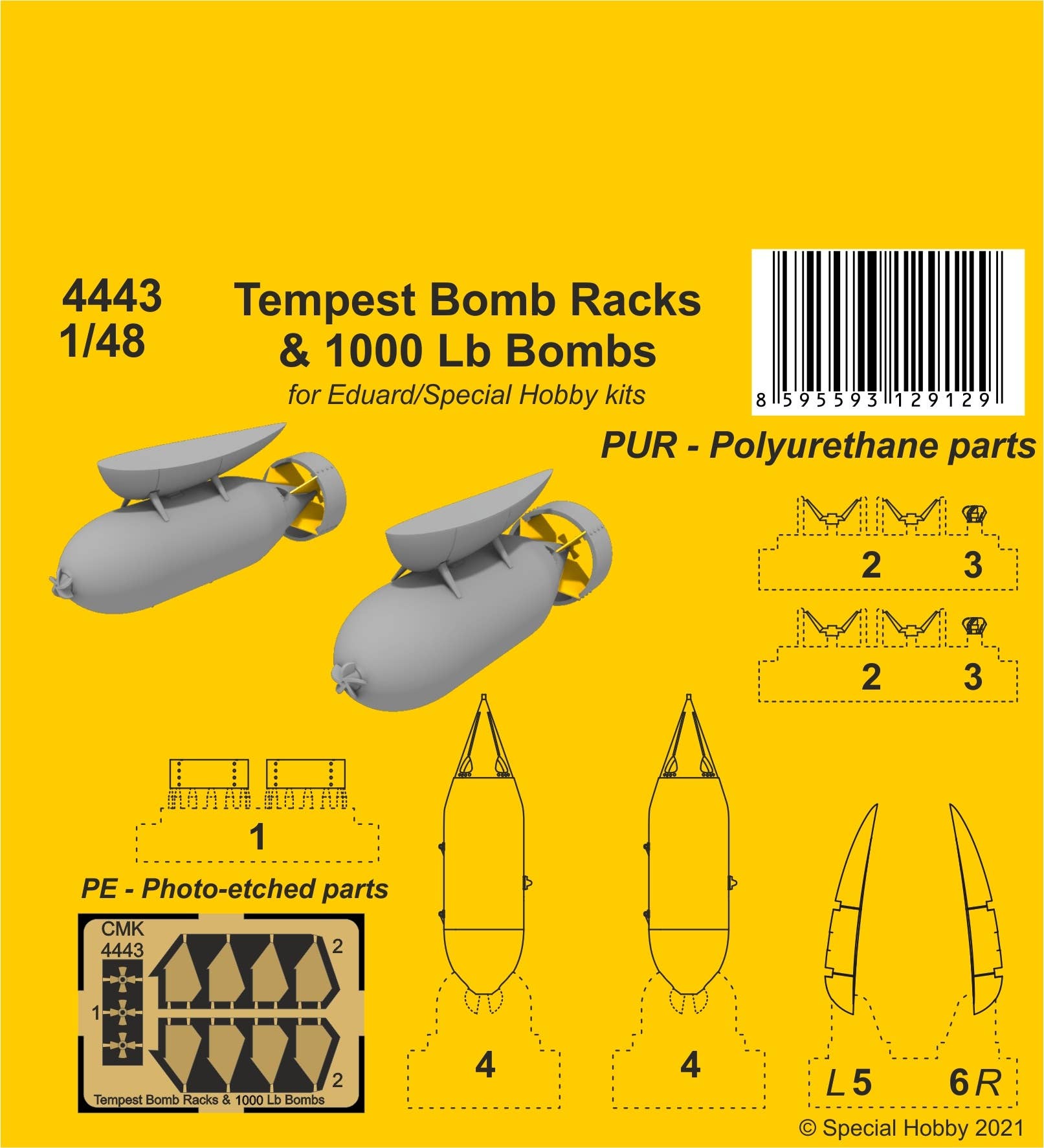 CMK 1/48 Tempest Bomb Racks & 1000 LB Bombs (8595593129129) | P-Rex Hobby