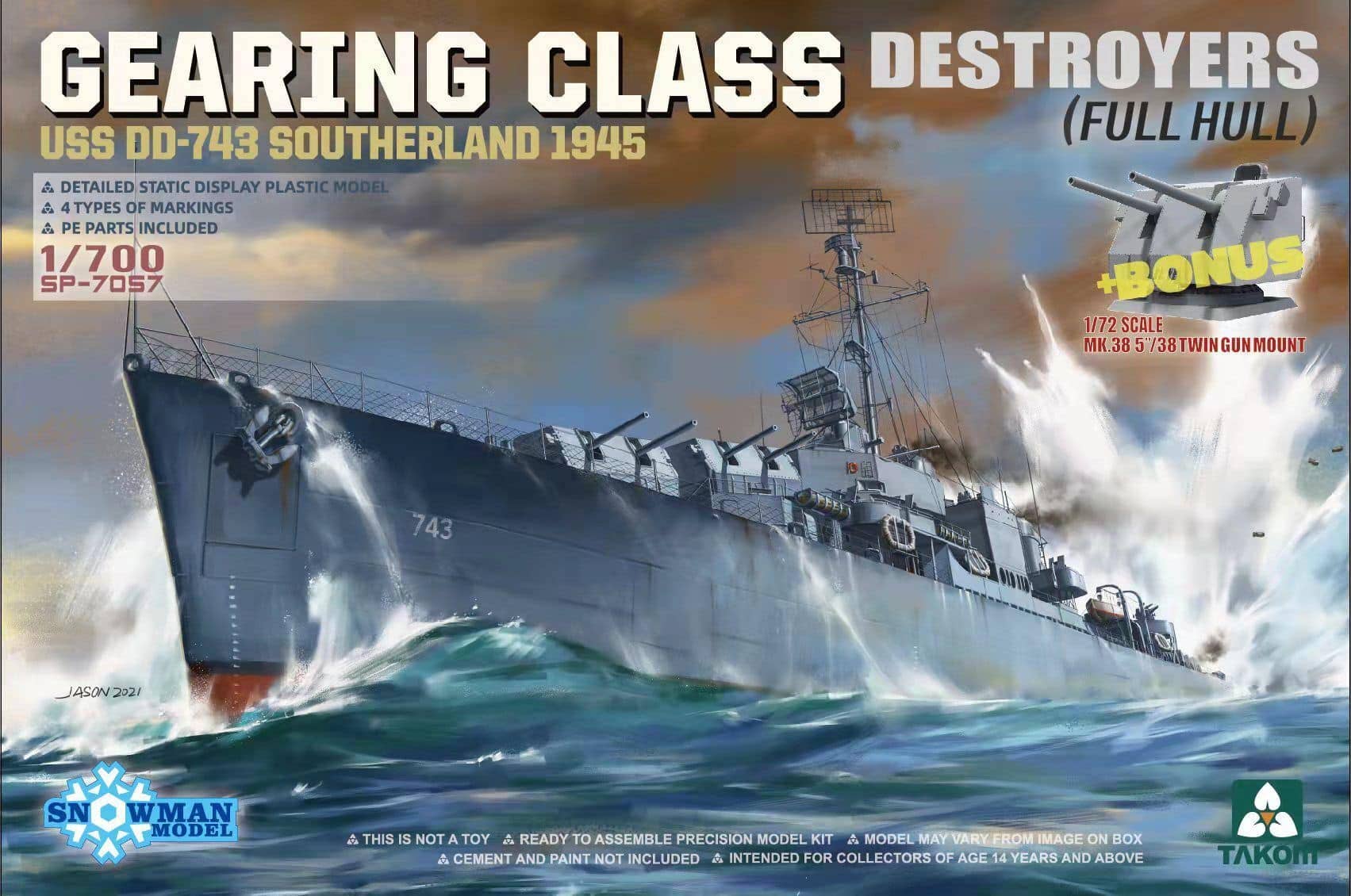 Takom 1/700 Gearing Class Destroyer USS Dd-743 Southerland 1945 (Full ...